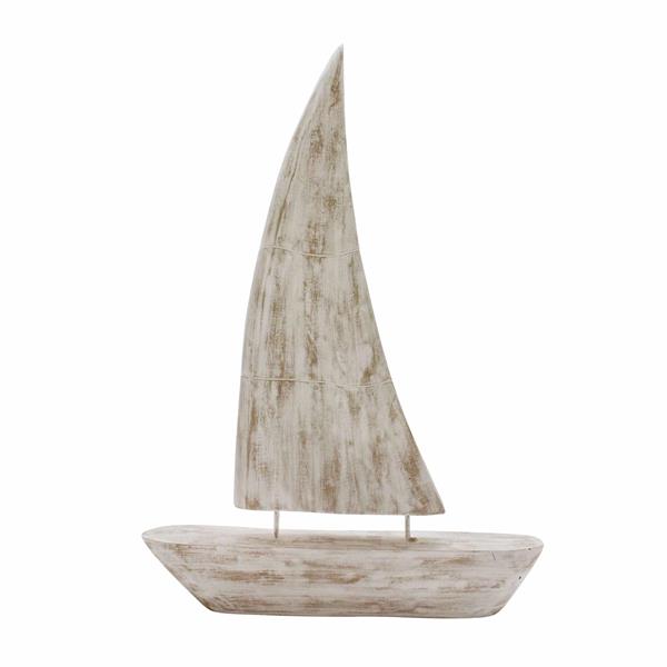 Free Shipping: Casa Primera Mango Wood Sailboat 27"- Whitewash - 13542-03